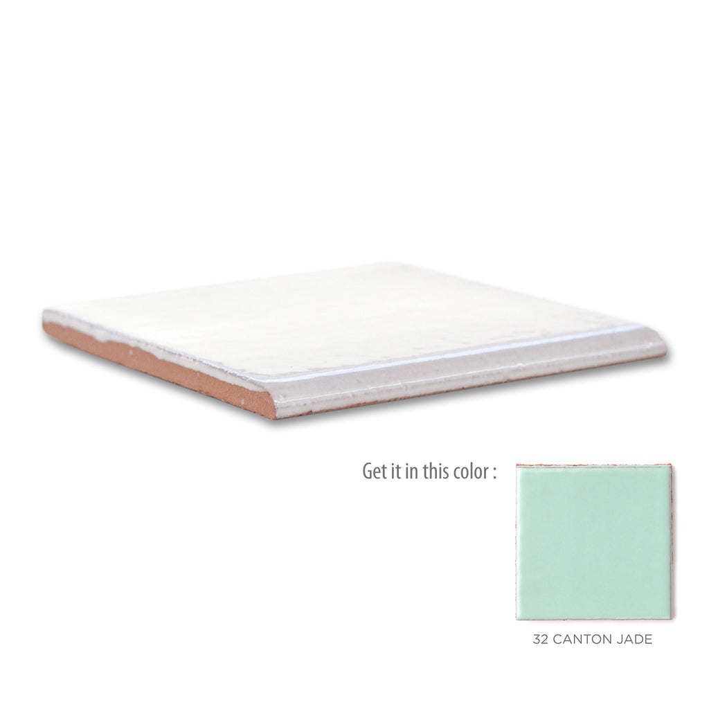 4"x4" Bullnose Tile - 32 Canton Jade | Handmade by Mercury Mosaics