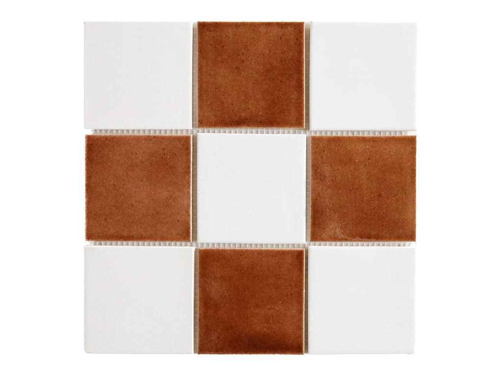 4"x4" Marshmallow & Hazelnut Checkerboard Subway Tile | Shop Handmade ...