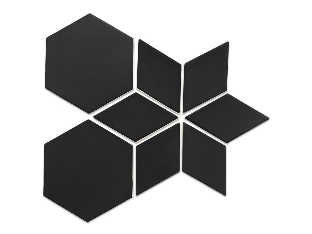 Satin Black Geo-Star Pattern Ceramic Tile | Shop Mercury Mosaics