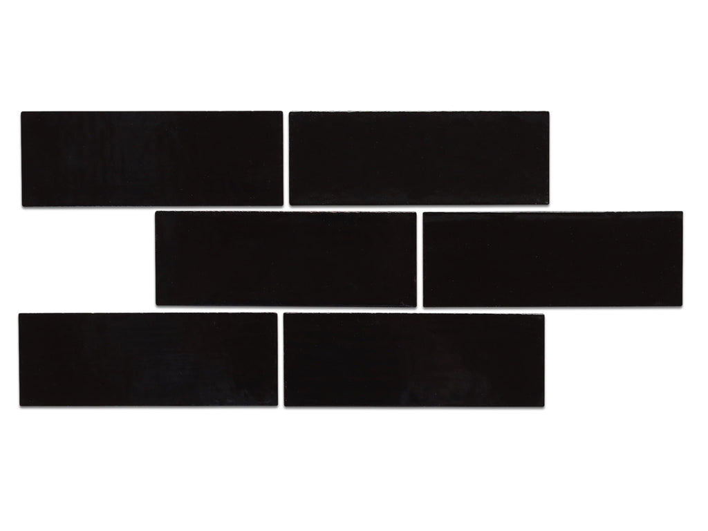 3"x8" Subway Tiles - Black | Handmade Subway Tiles | Mercury Mosaics
