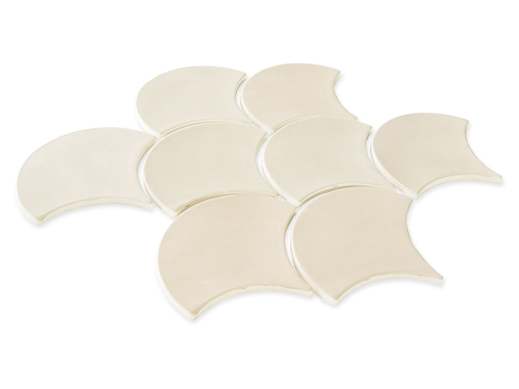 Large Off-White Fish Scale Tile | Hand Glazed Tile Online – Mercury Mosaics