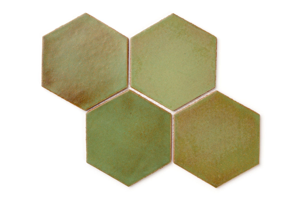Large Patina Hexagon Tile | Green Ceramic Tile by Mercury Mosaics