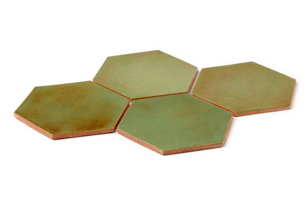 Large Patina Hexagon Tile | Green Ceramic Tile by Mercury Mosaics