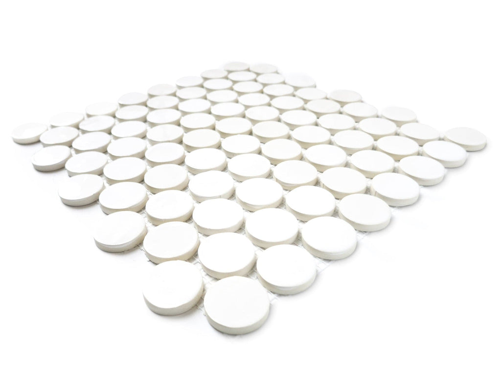 Deco White Penny Round Tile | White Round Tile | Mercury Mosaics